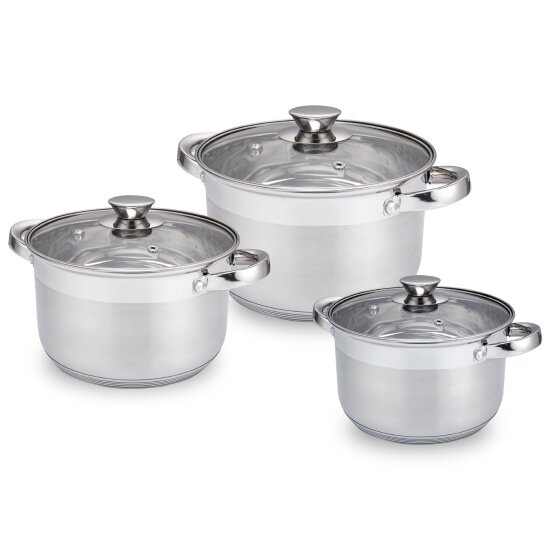 Набор кастрюль Appetite Silver 3 шт, 2 л, 2.7 л, 3.6 л, с крышками, нерж. сталь (WT20SET1)