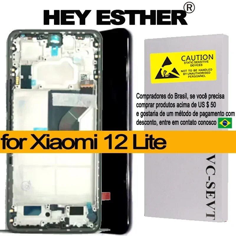 Оригинальный AMOLED 6,55 дюйма для Xiaomi 12 Lite 2203129 Запасные части для сенсорного экрана ЖК-дисплея G Green With Frame