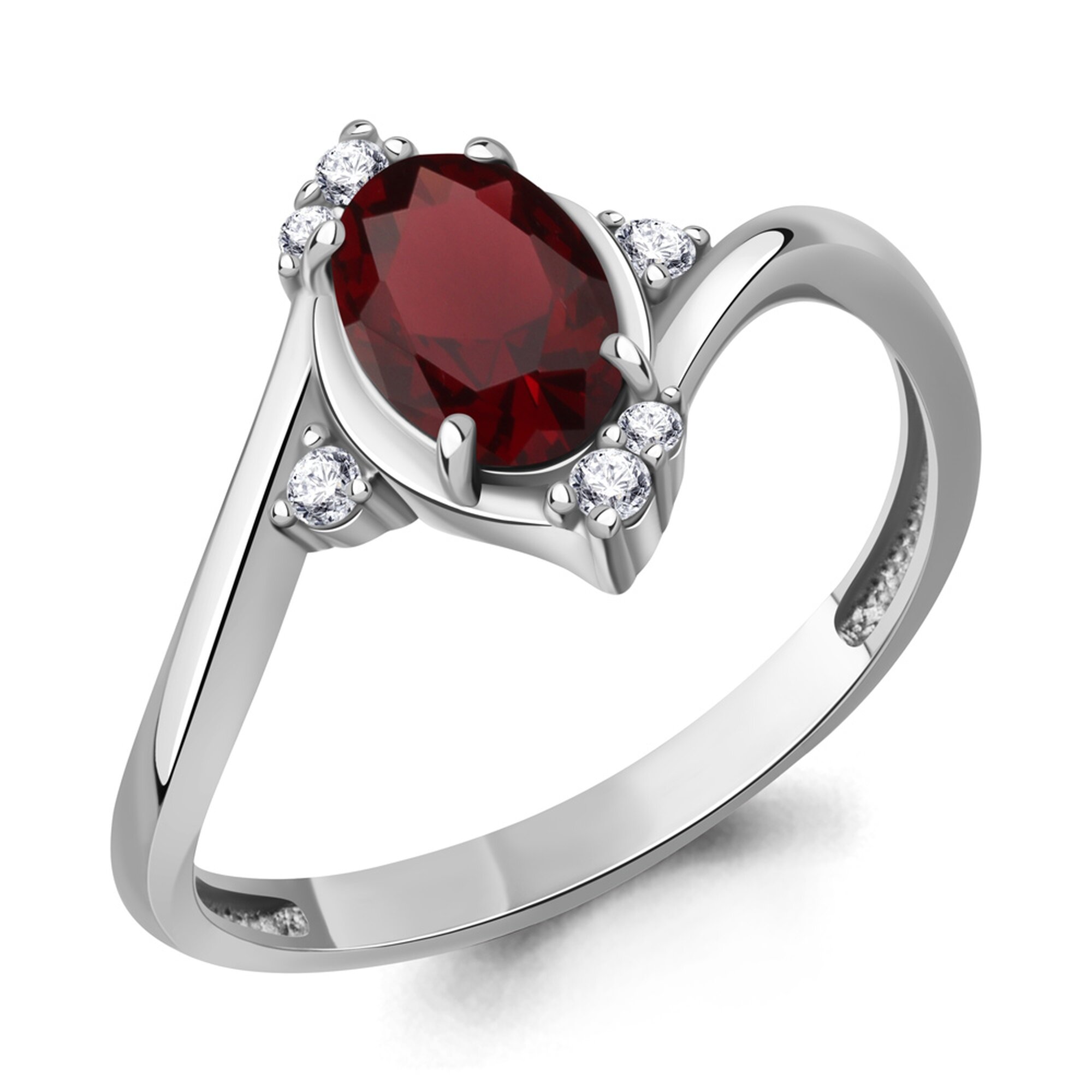 Кольцо, серебро, 925 проба, родирование, фианит, гранат