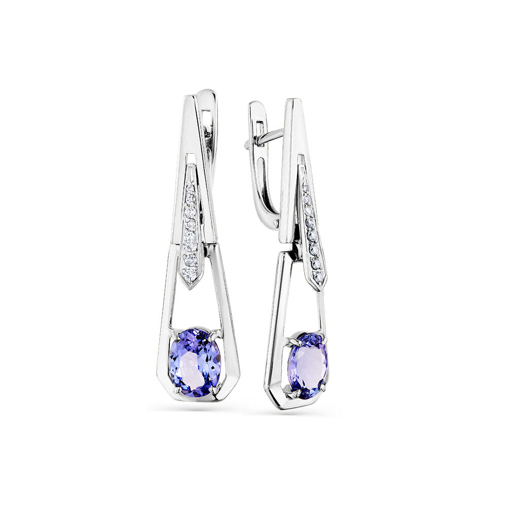 Серьги, белое золото, 585 проба, танзанит, бриллиант
