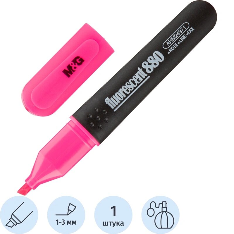 Маркер текстовыделитель M&G, ароматизированный, толщина линии 3мм, розовый
