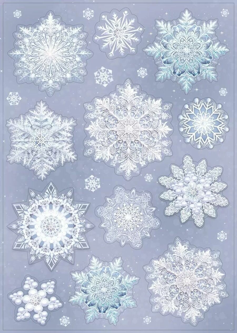 Оформительские наклейки "Снежинки", двусторонние, размер листа 23,2х33 см.