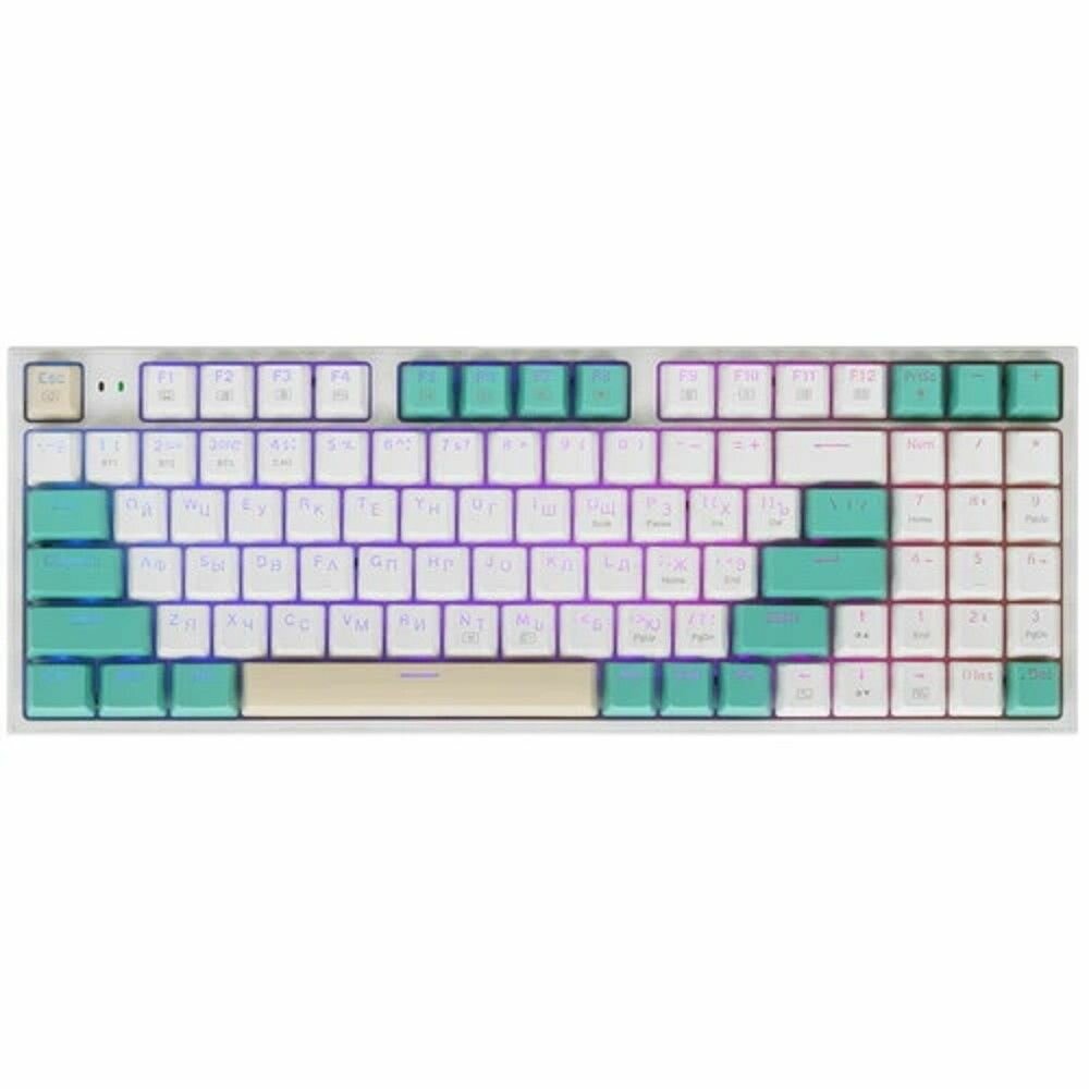 Redragon Беспроводная клавиатура Veigar BT 2.4G пров, RGB, цв. бело - голубой