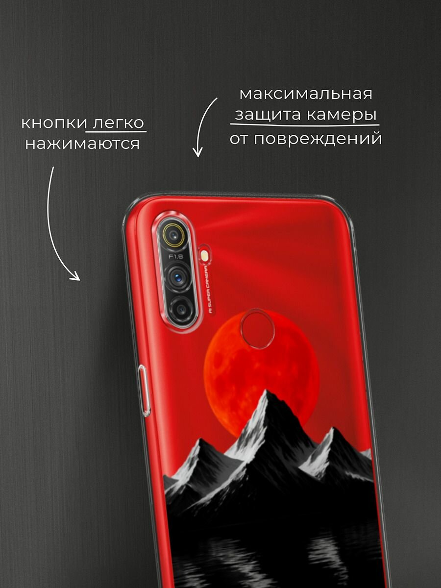 Чехол на Realme C3 / Реалми C3 с принтом Черная гора, прозрачный — фото 1