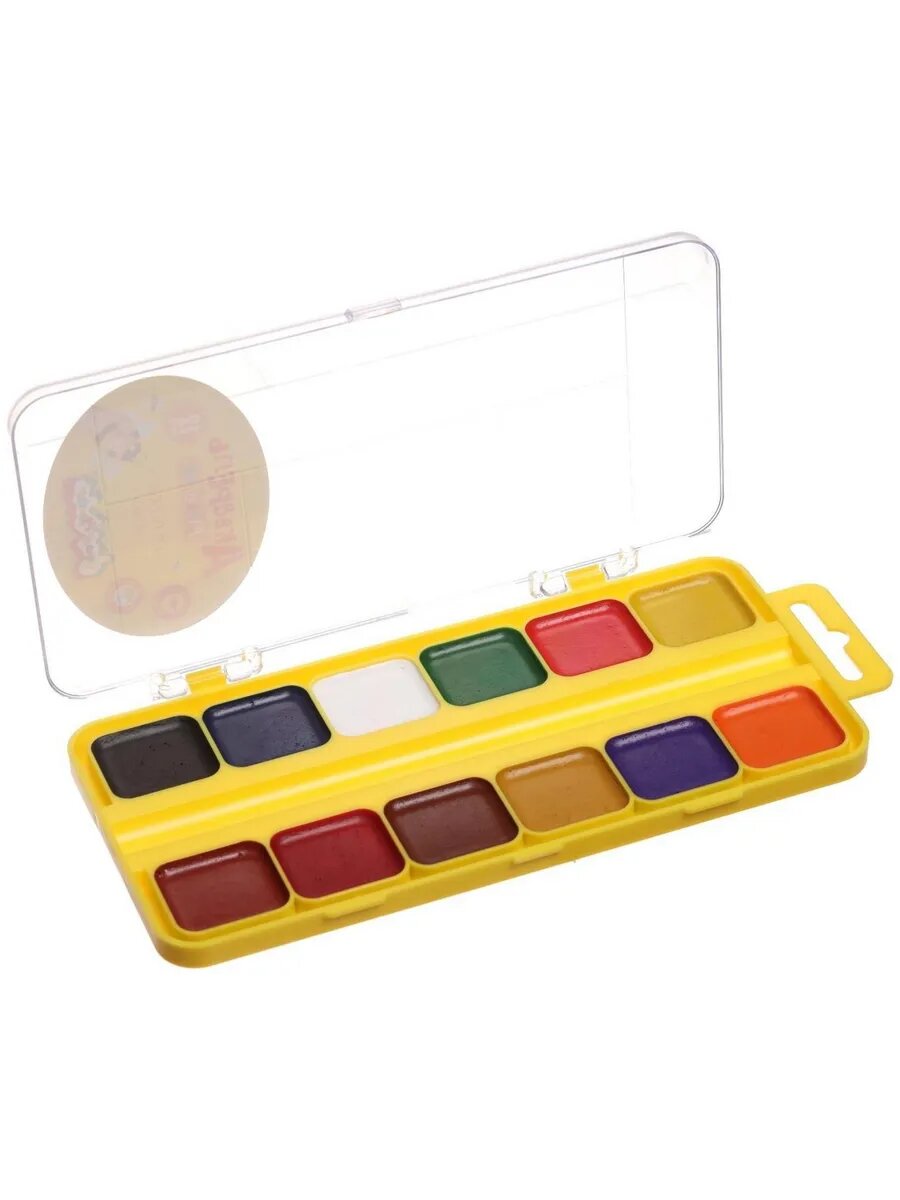 Акварель 12 цветов , медовая, без кисти, пластик