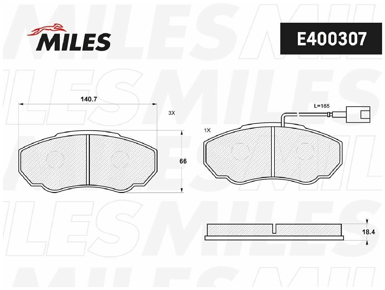 Колодки тормозные CITROEN JUMPER 02>/FIAT DUCATO 02>/PEUGEOT BOXER 02> передние Miles арт. e400307