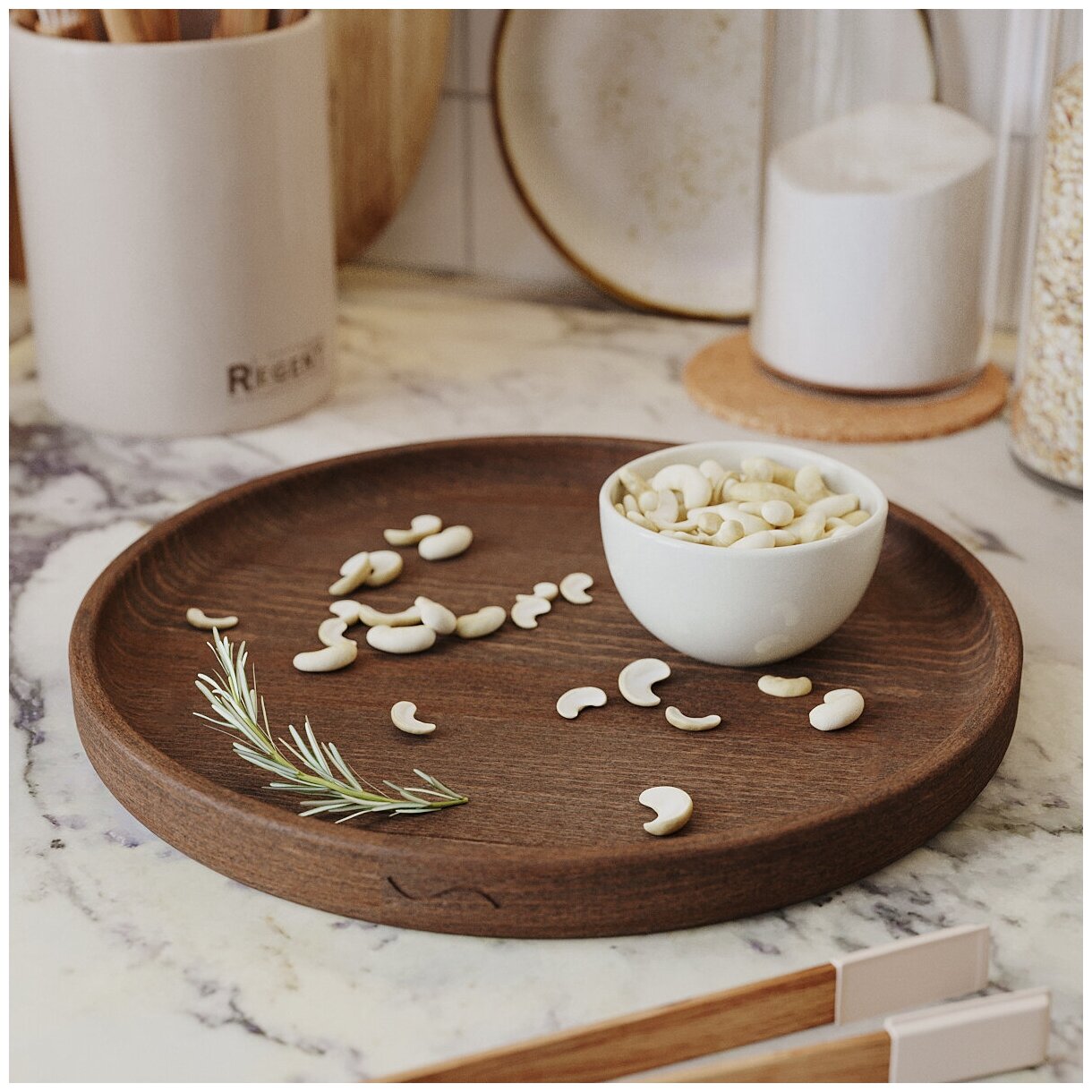 Декоративный деревянный поднос для кухни MUSKO HOME Astrid L, орех
