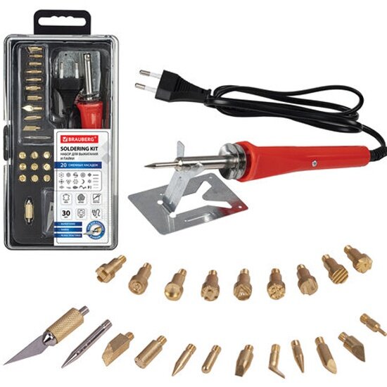 Набор для выжигания и пайки Brauberg 20 насадок + нож, в пластиковом кейсе, , 664701