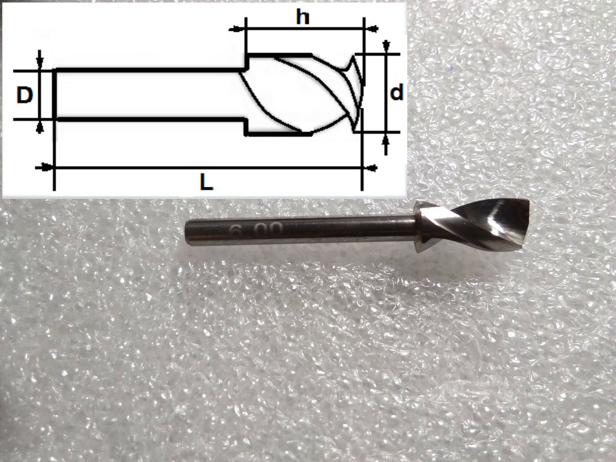 Сверло для печатных плат ZZ6.00, d-6.00/ h-12/ D-3.175/ L-38.1. для ЧПУ станка