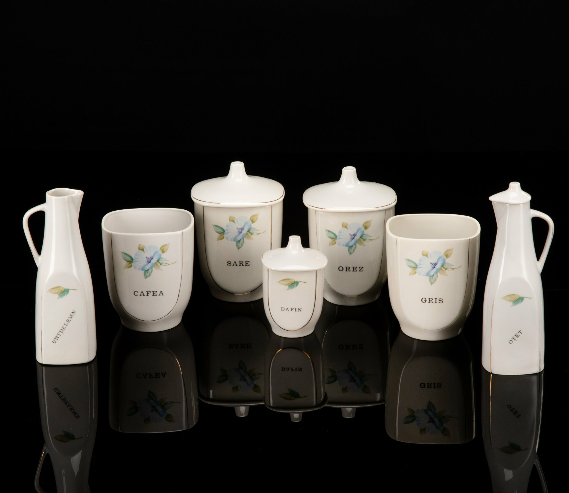 Набор для специй с растительным декором (7 предметов), фарфор, деколь, Болгария