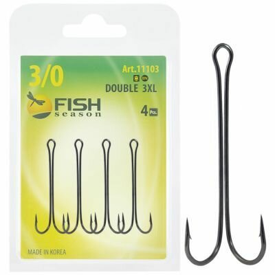 Крючки рыболовные двойные Fish Crystal DOUBLE 3XL 11103-F # 1, BN, с очень длинным цевьём (7шт)