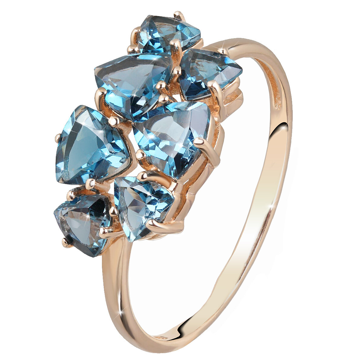 Кольцо широкое, тонкое, красное золото, 585 проба, Лондон топаз