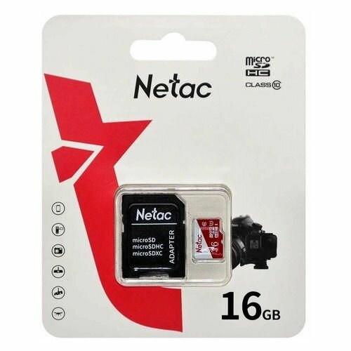 Карта памяти microSDHC UHS-I U1 NETAC P500 Eco 16 ГБ, 90 МБ/с, Class 10, NT02P500ECO-016G-R, 1 шт, с адаптером