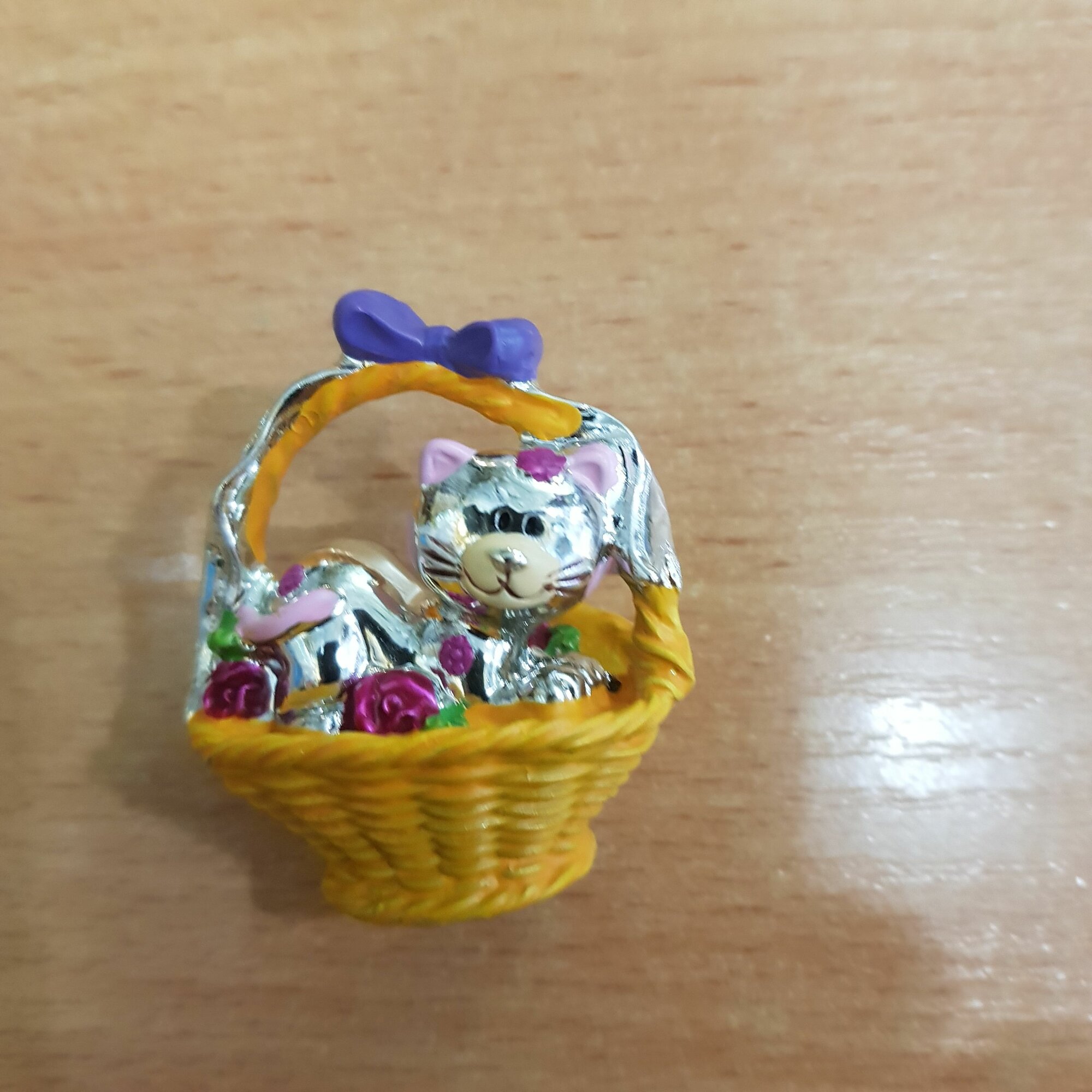 Фигурка декоративная "Кошечка в Корзинке" 5х4,5х3см, полистоун, 4477В