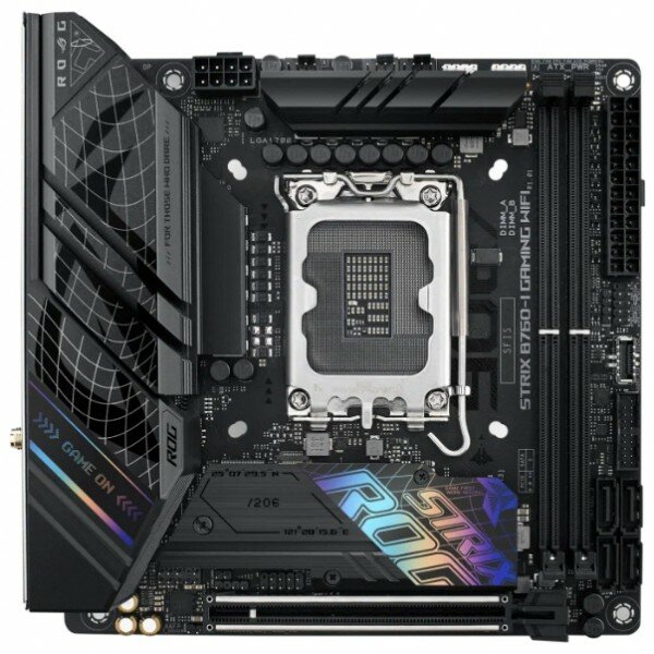 Материнская плата ASUS ROG STRIX B760-I GAMING WIFI, LGA 1700, Intel B760, 2xDDR5, 4xSATA, 2xM.2, 1xPCIe 5.0 x16, 1xHDMI, 1xDP, 1x 2.5Gb LAN, 3xUSB-A