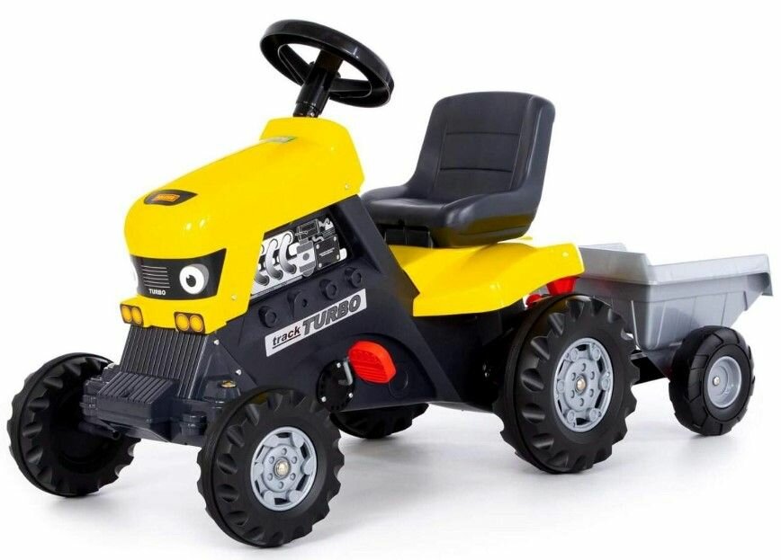 Педальная машина Turbo, пластиковая каталка-трактор для малышей с полуприцепом, цвет жёлтый