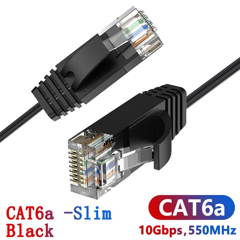 HENGSUR Тонкий Ethernet-кабель Cat6A 10 Гбит/с cat 6a-black, 0.5m