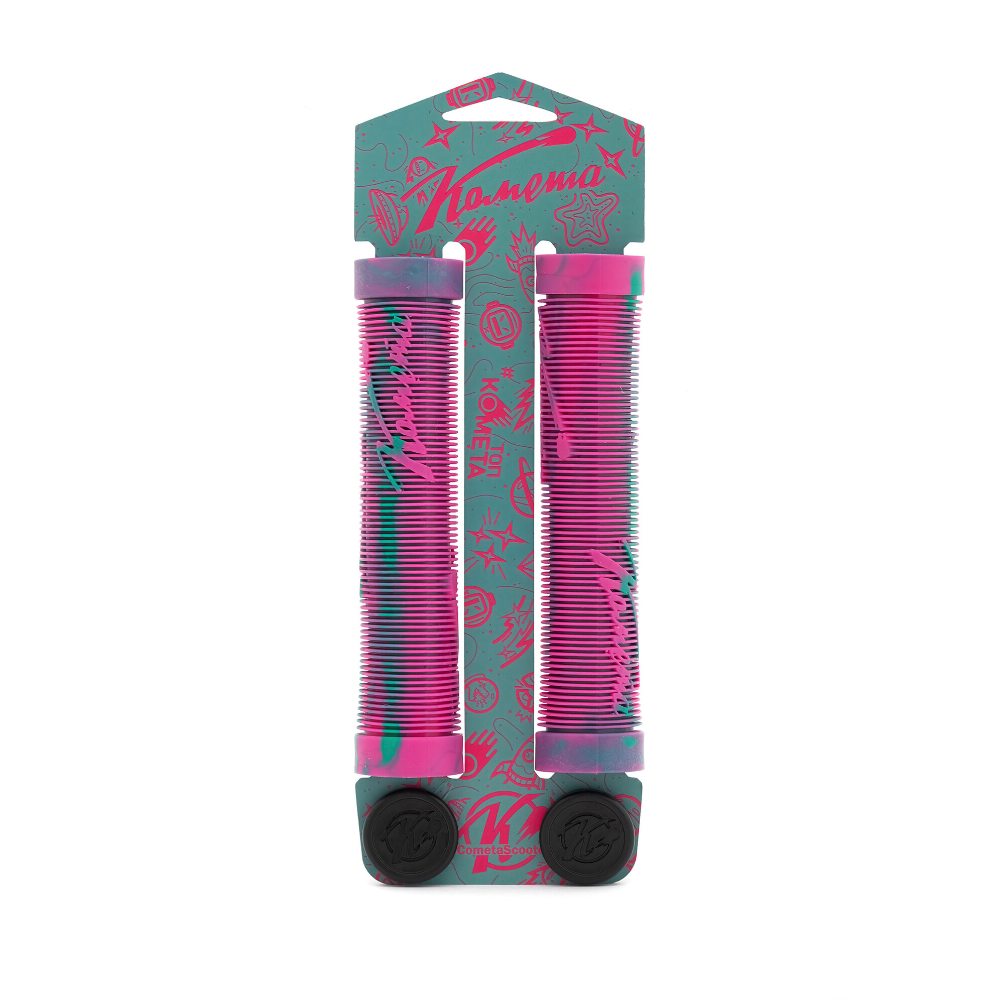 Грипсы для трюкового самоката Комета Grips "Альфа", с барендами - Бирюзово-розовые