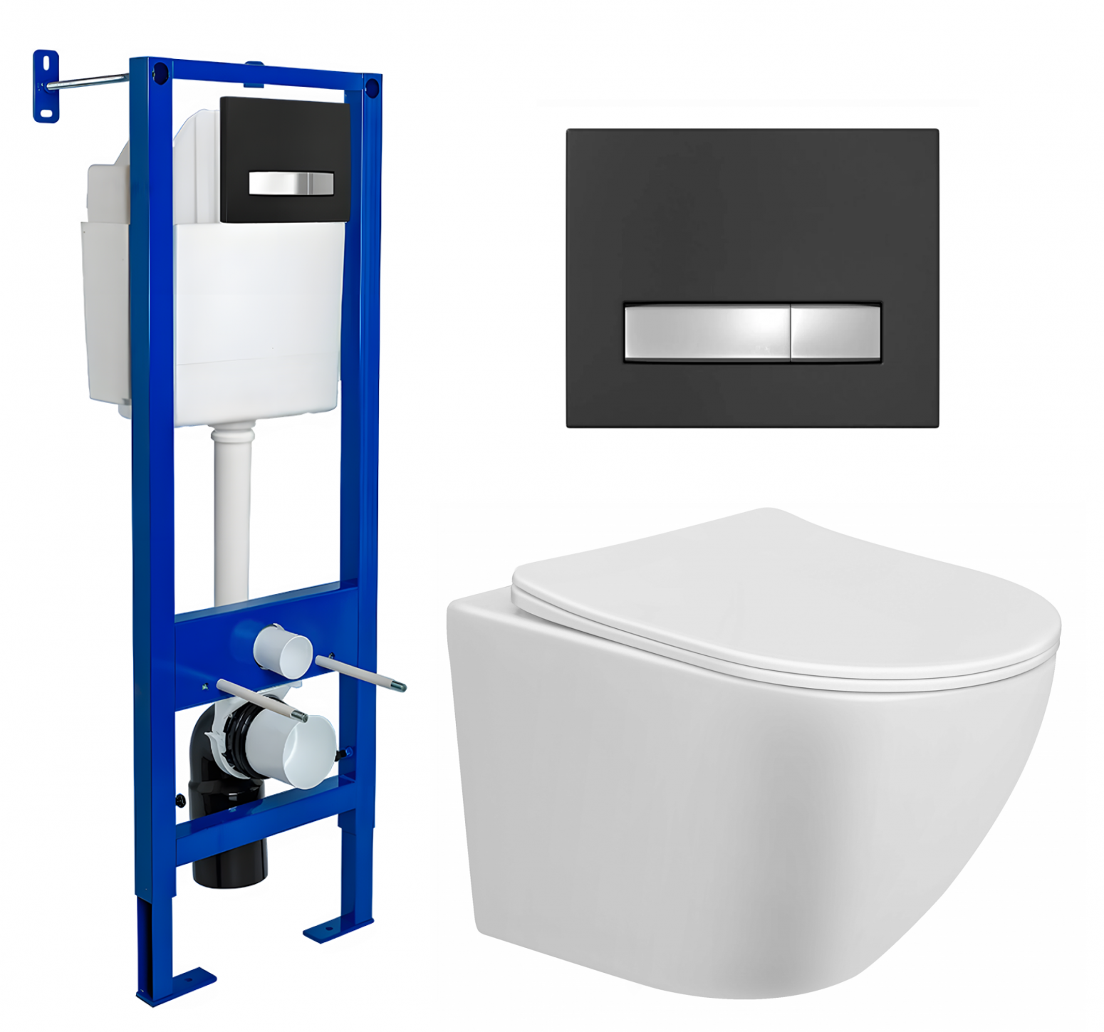 Комплект 3 в 1 инсталляция Berges Atom Line 410 + Унитаз подвесной Taliente Amato AM25010 + кнопка черная, хром