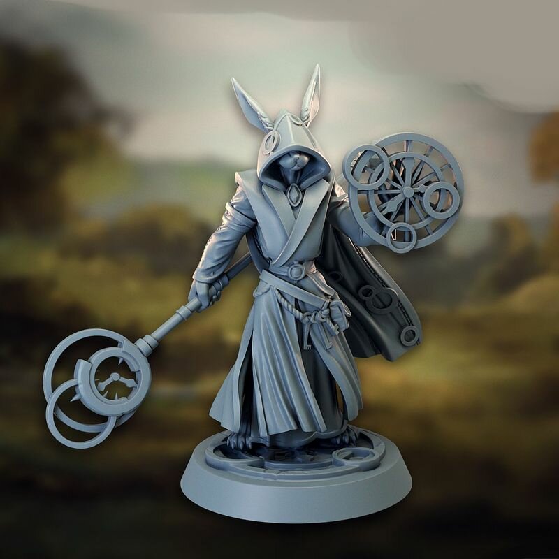 Кролик Маг Рун-Клирик (Rabbitfolk, Харенгон Harengon) Доп. класс Чародей, Волшебник, Жрец миниатюра для DnD (ДнД), Pathfinder и других Настольных игр (НРИ, Варгеймов или РПГ), фентези тематика