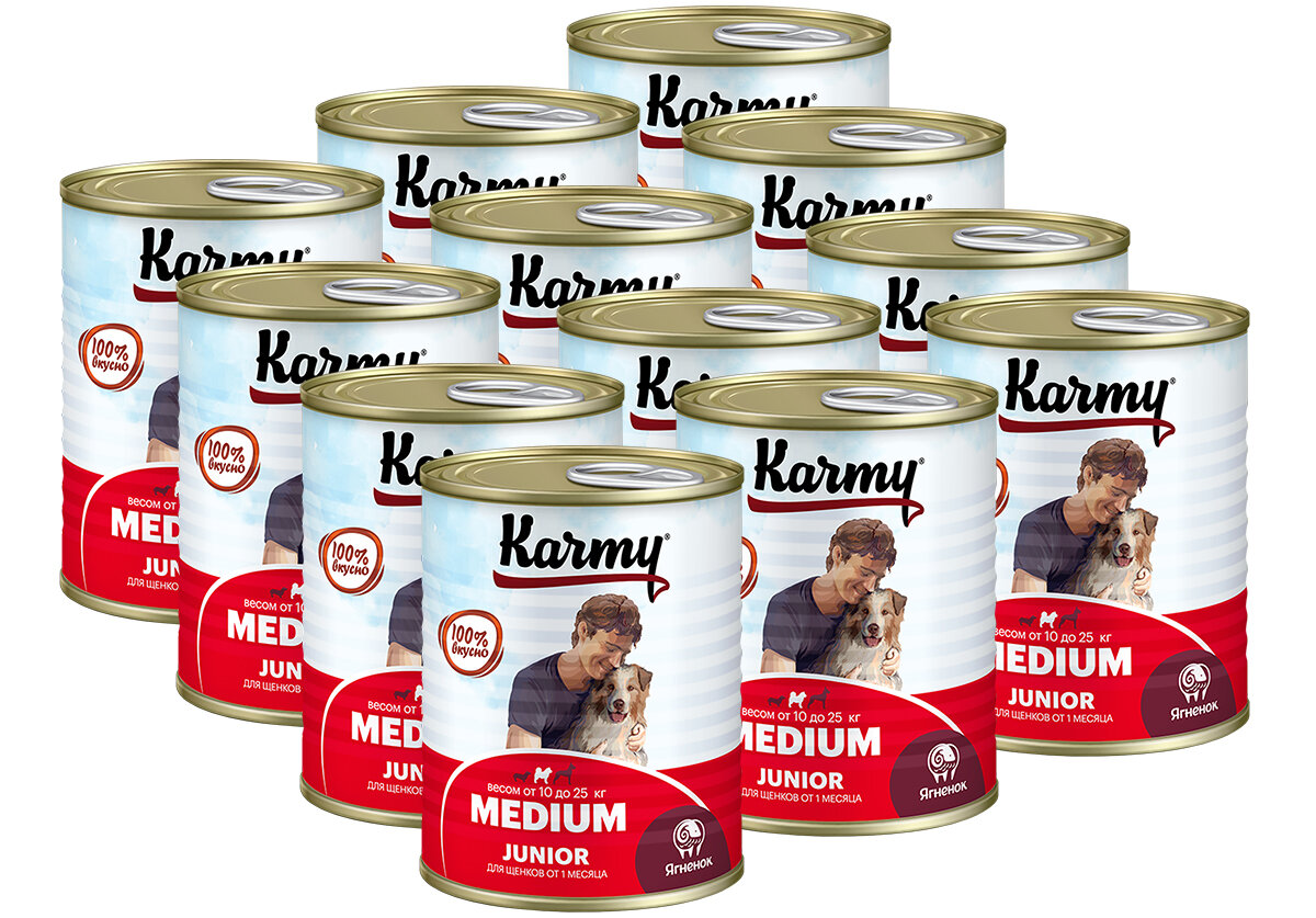 KARMY MEDIUM JUNIOR для щенков средних пород с ягненком банка 340 гр 340 гр х 12 шт
