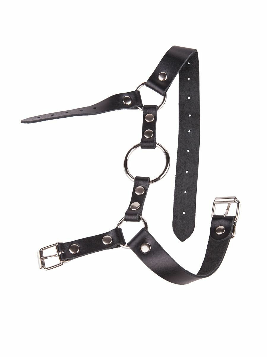 Кляп-кольцо 'Sitabella' на кожаных ремешках, черный, d44мм, регулируемый