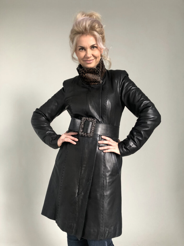 Плащ женский HAVANA ROYCE нат. кожа цв.Черный дл.90 см р.44-46 /11426/