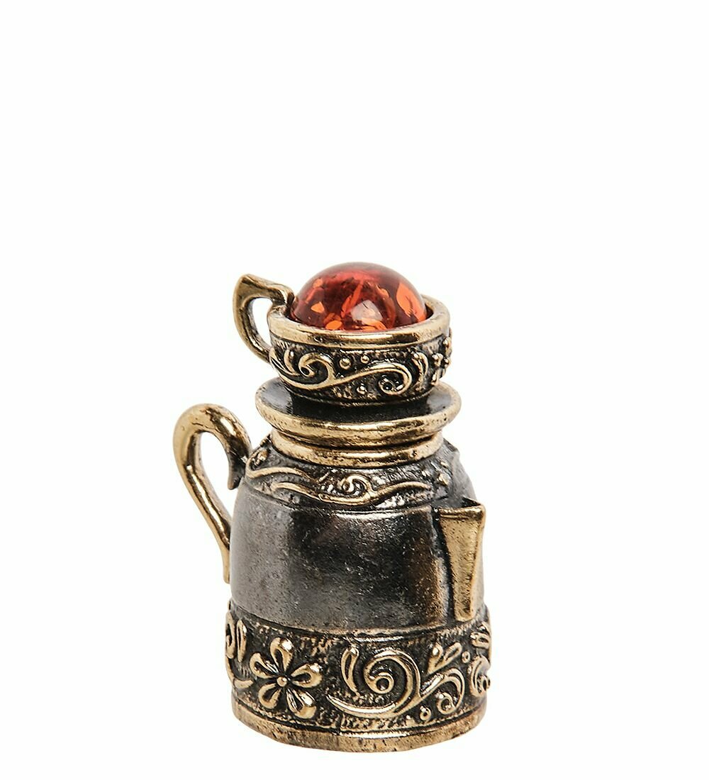 Наперсток 'Чайник с чашкой' (латунь, янтарь)