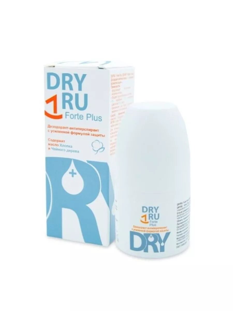Дезодорант DRY RU FORTE PLUS, с маслом хлопка и чайного дерева, шариковый, 50 мл