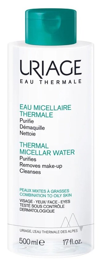 Вода Uriage Eau Thermale Eau Thermal Micellar Water, Очищающая мицеллярная вода, Для жирной и комбинированной кожи, 500 мл