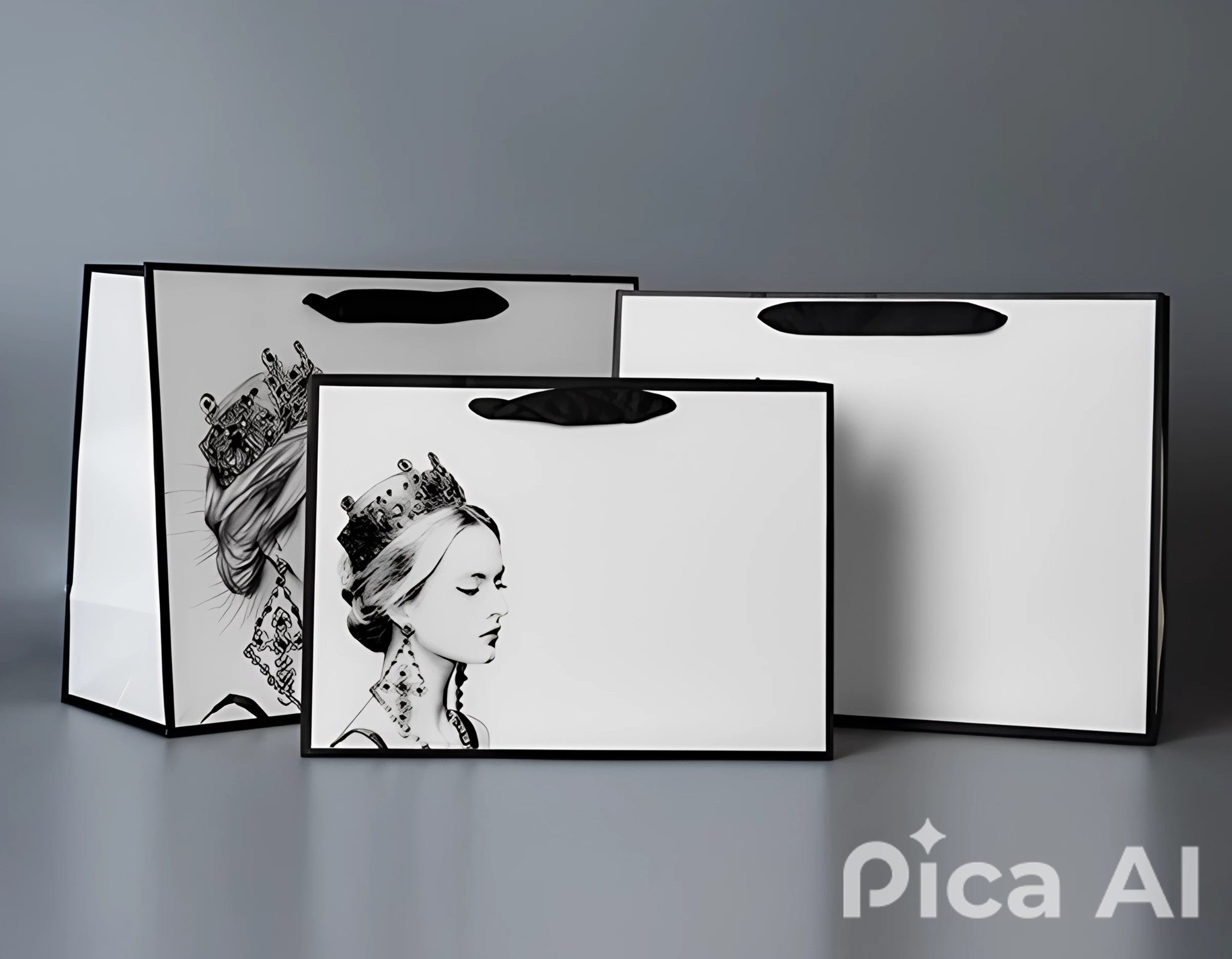 Подарочные пакеты "Королева", 5 шт, 32x11x25 см, бумага/картон, белые с королевой