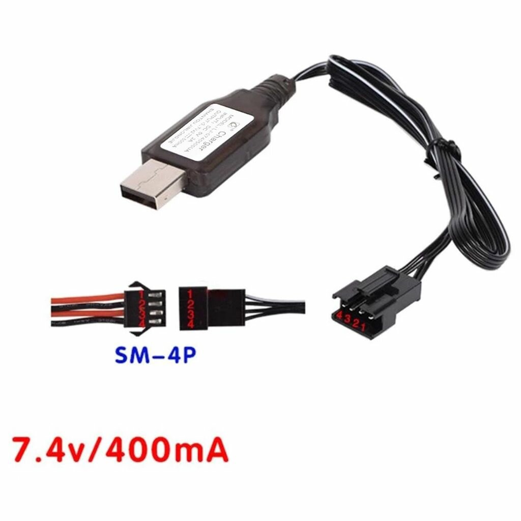 7.4V 400mA зарядное устройство Li-ion SM-4P для радиоуправляемых игрушек с портативным USB кабелем обратной зарядки, Черный