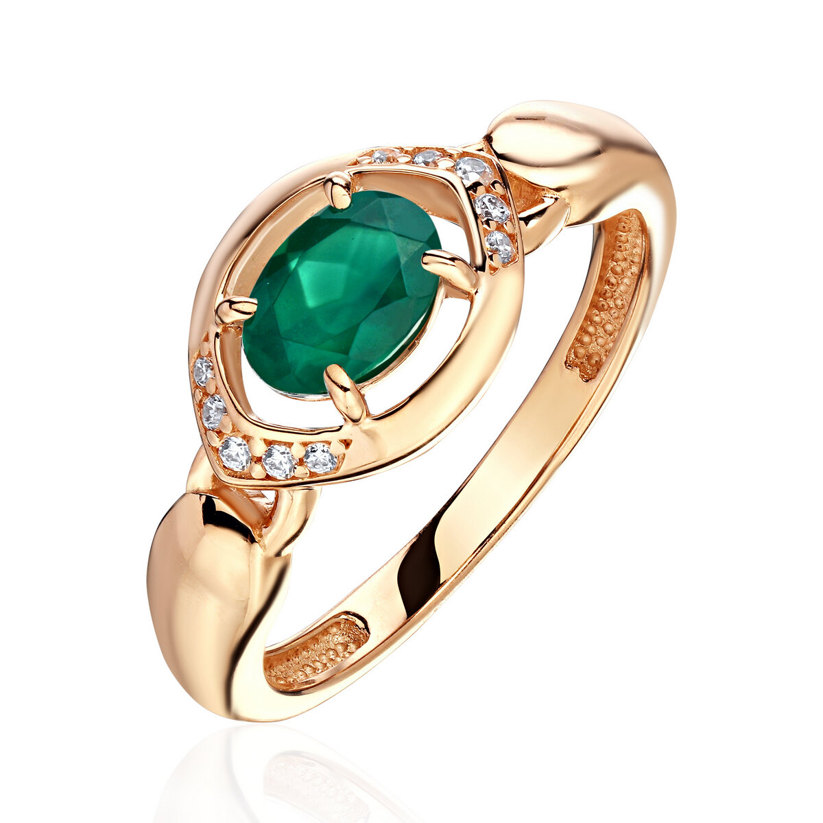 Кольцо, красное золото, 585 проба, фианит, агат