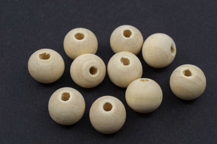 Бусины деревянные круглые 12 х12мм, отверстие 2-3мм, 539-019, 10шт