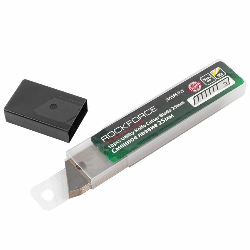 Набор лезвий сменных 25 мм, 10 предметов, в пластиковом футляре ROCKFORCE