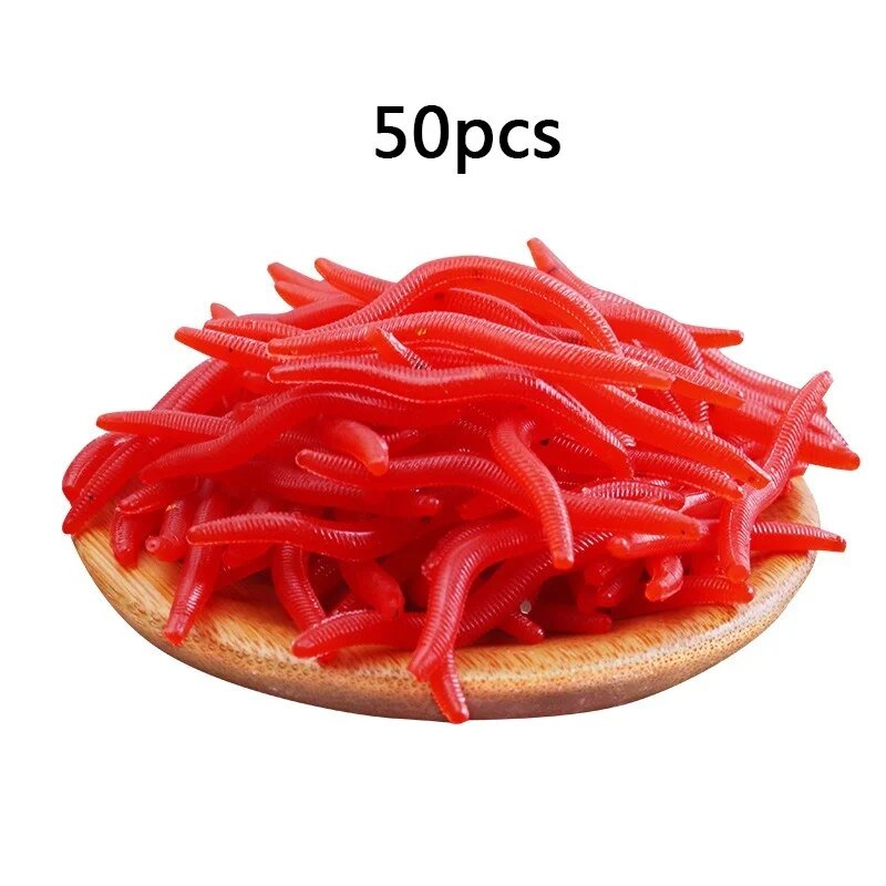 Красный мягкий силиконовый червяк для рыбалки 35 мм 5cm, 50pcs