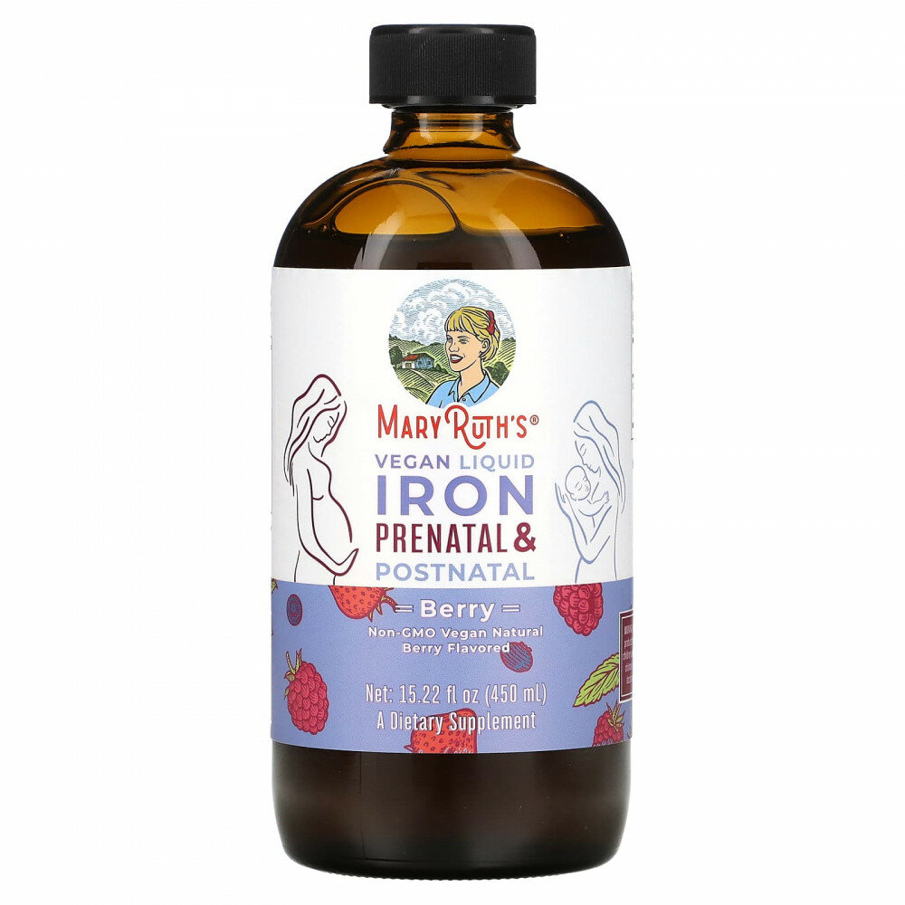 MaryRuth's, Vegan Liquid Iron, пренатальный и послеродовой, ягодный, 450 мл (15,22 жидк. унц.)
