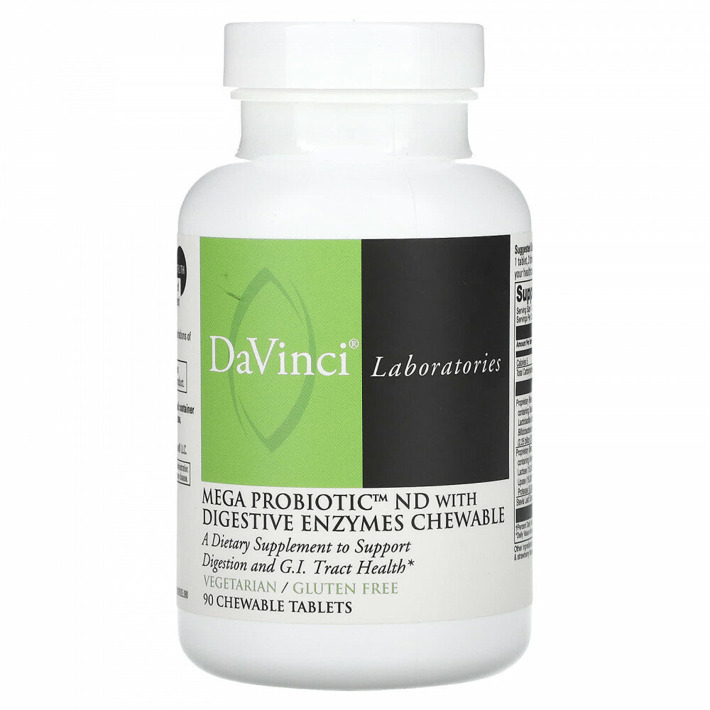 DaVinci Laboratories, Mega Probiotic ™ ND с пищеварительными ферментами, жевательные таблетки, 90 жевательных таблеток