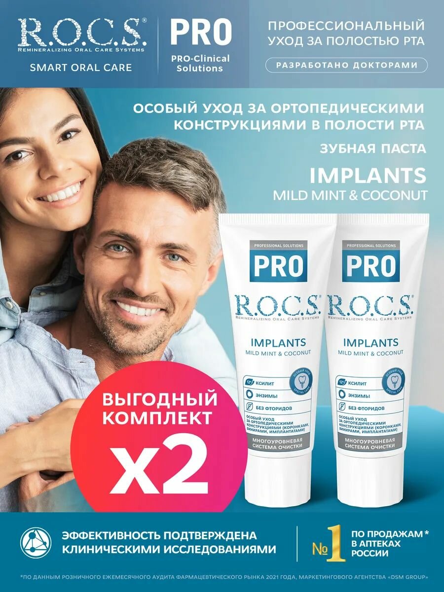 R.O.C.S. Зубная паста для имплантов PRO Implants 2шт по 74гр