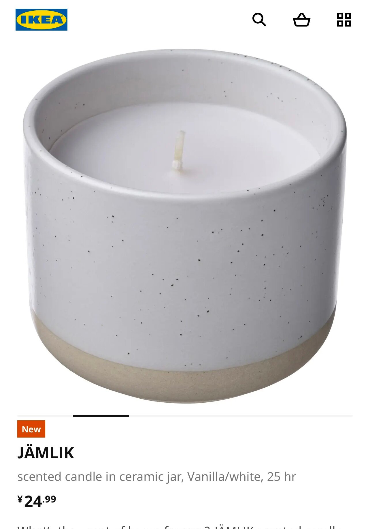 Ароматическая свеча JÄMLIK в керамической банке, ванильная/белая, 25 часов