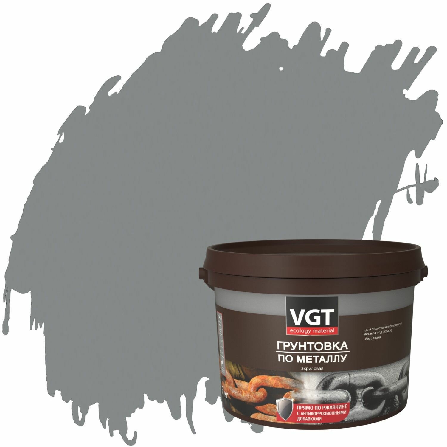 Грунтовка акриловая по металлу антикоррозионная ВД-АК-0301 VGT (2,5кг) серая