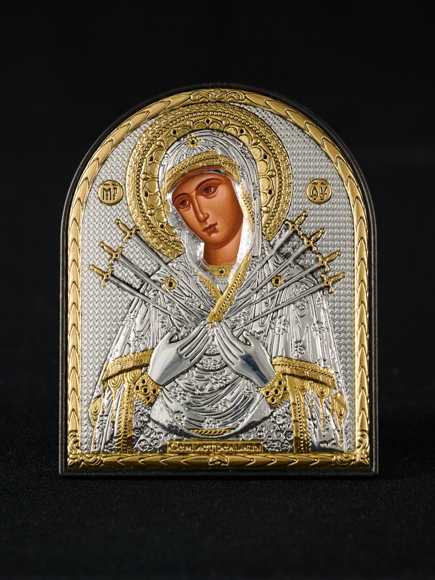 Серебряная икона Богородица Семистрельная Греческая