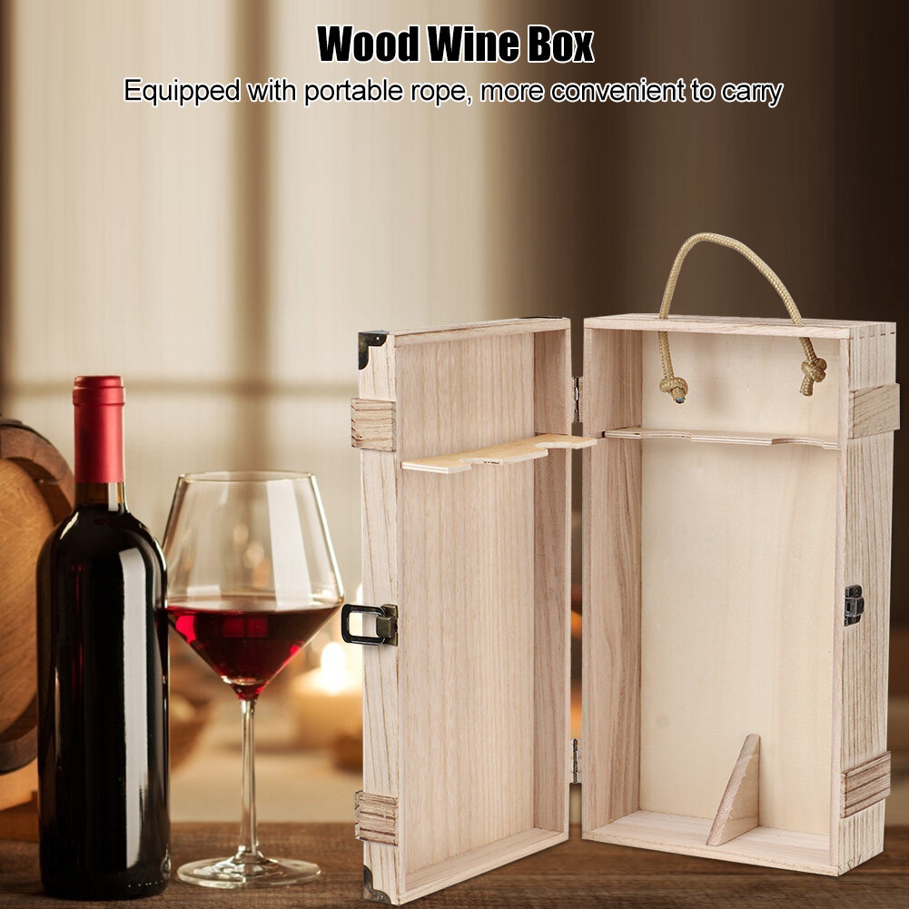 Ретро Винтаж Портативный Деревянный 2 Бутылки Красного Вина Подарочный Ящик Для Хранения Украшения С Веревкой