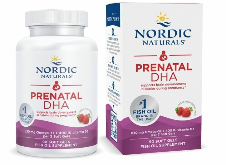 Nordic Naturals, Prenatal DHA, омега-3 и D3, вкус клубники, 830 мг, 90 капсул