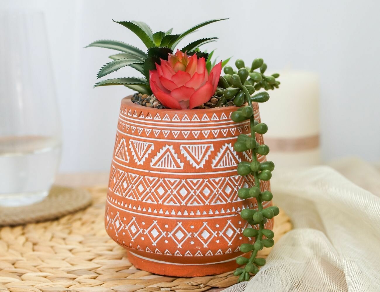 Искусственное растение в керамическом горшке меандр, 15х10 см, Koopman International HZ1954260-1