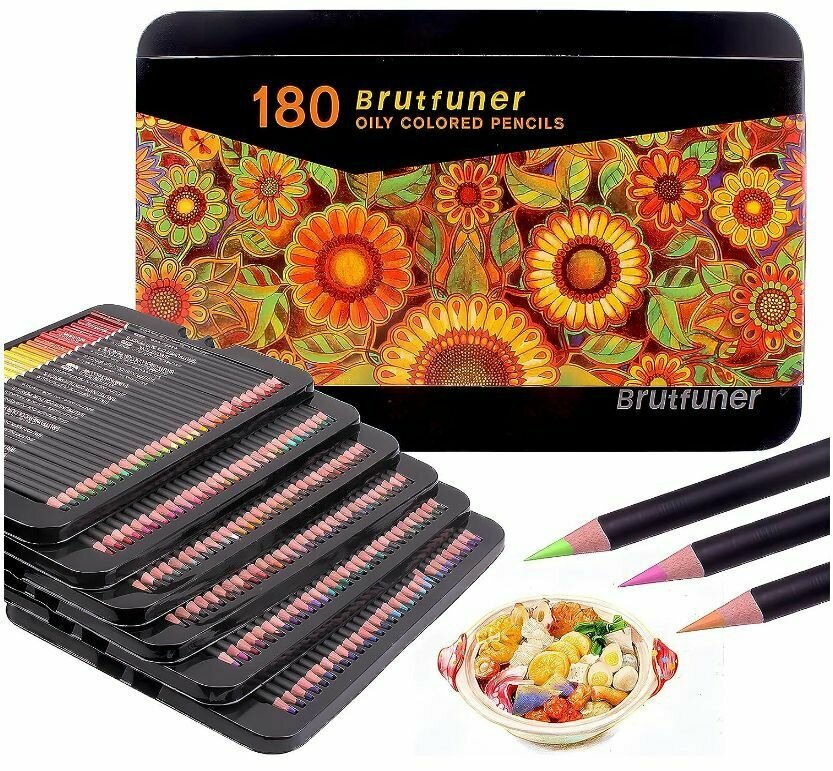 Набор цветных карандашей Brutfuner 180 Color с масляным грифелем для студентов, Изысканная железная шкатулка