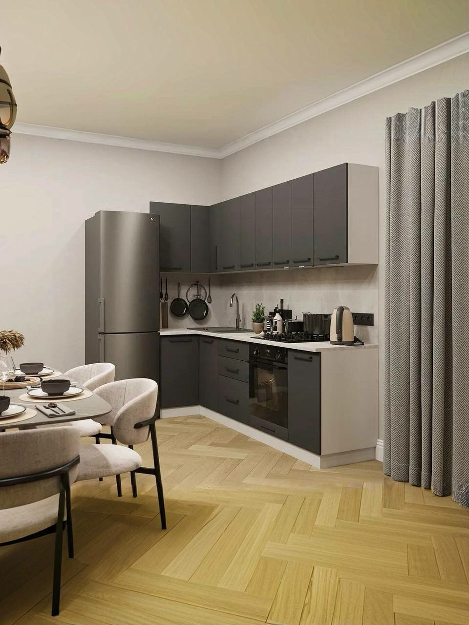 Модульная кухня угловая ЛДСП 1х2,6м графит со столешницей мебельный РАЙ У1.3