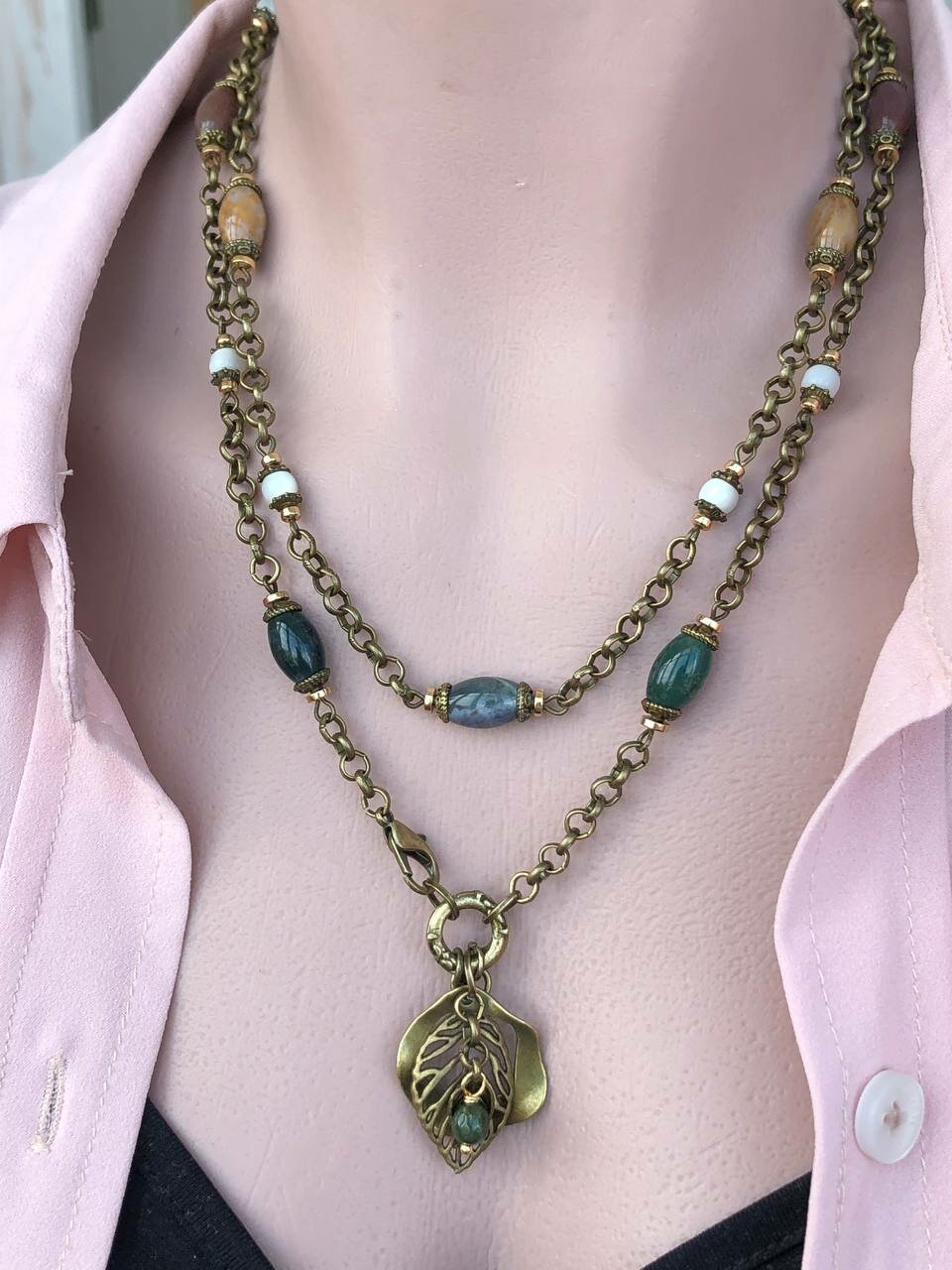 Комплект бижутерии, яшма, перламутр