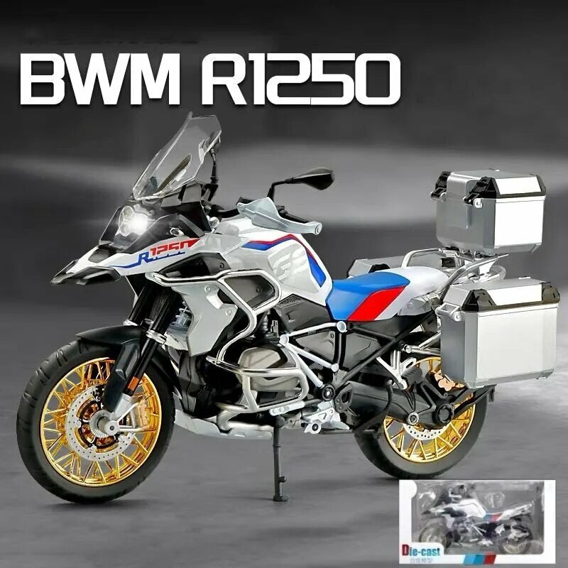 Микро коллекционные мотоцикл игрушечный модель БМВR1250GS металлическая модель 1:9 BMW R1250GS, со светом