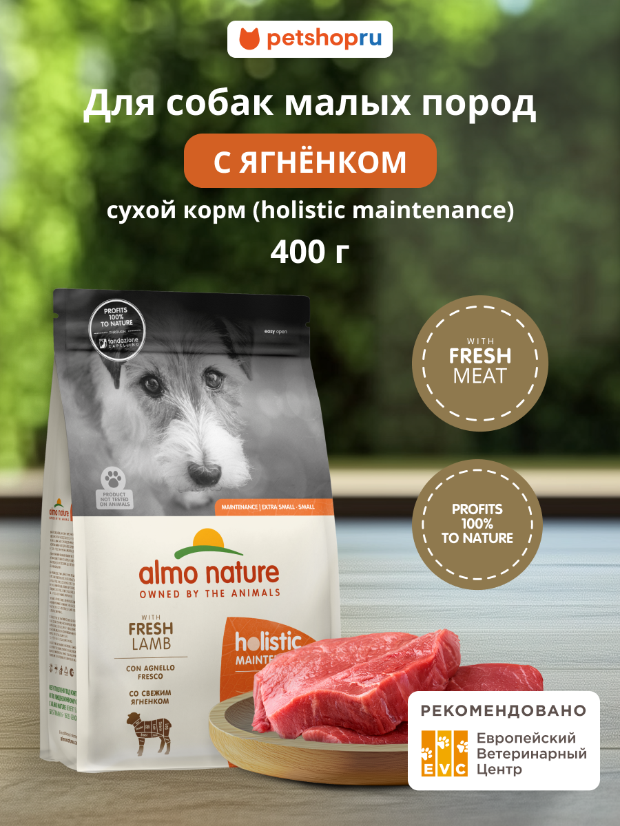 ALMO NATURE HOLISTIC сухой корм для взрослых собак малых пород со свежим ягненком, Life Maintenance, Small Breed, Fresh Lamb, 0,4 кг